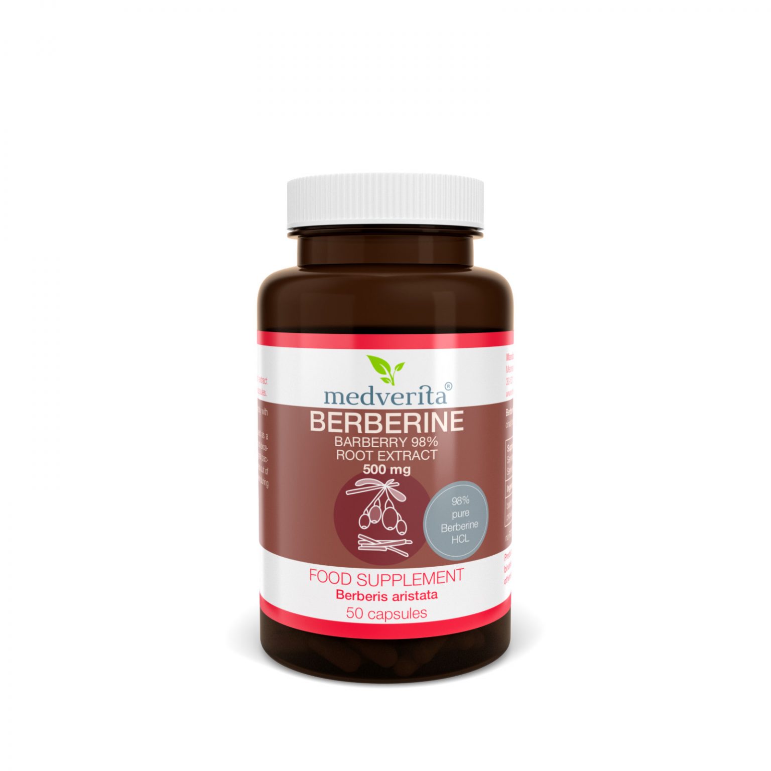 MEDVERITA Berberine - Barberry 98% Root Extract 500mg 50 capsules